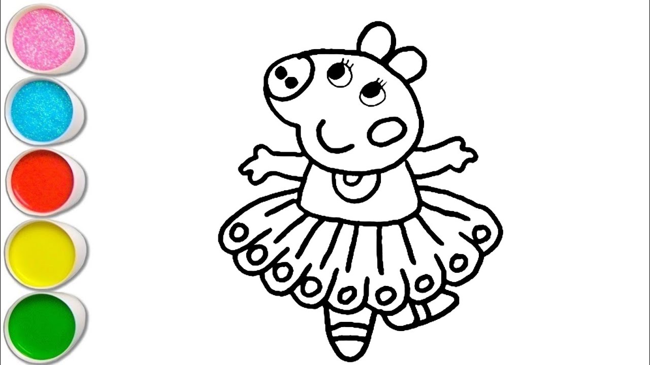 Cute Pipa Pig Drawing, Painting and Coloring For Kids, Toddlers_ How to ...