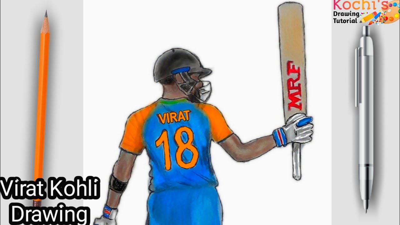 How to draw Cricketer batsman (Virat Kohli) back side wearing new ...
