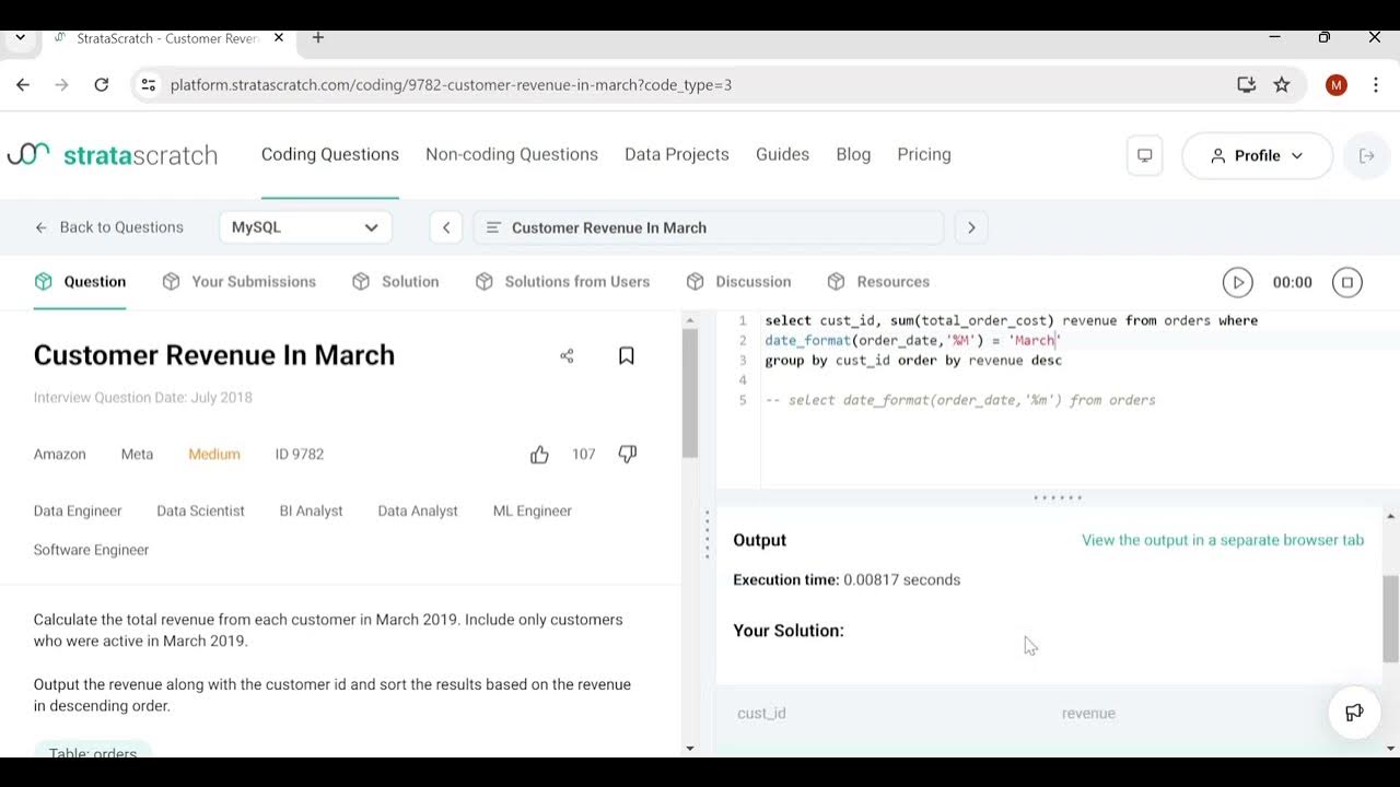 Amazon & Meta SQL (Medium Level) Problem - Solution. #sql #dataanalyst #dataengineers - YouTube