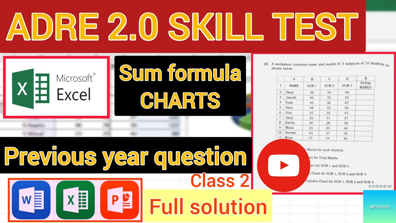 ADRE COMPUTER SKILL TEST / MS EXCEL / FORMULA / CHARTS / ADRE 2.0 ...