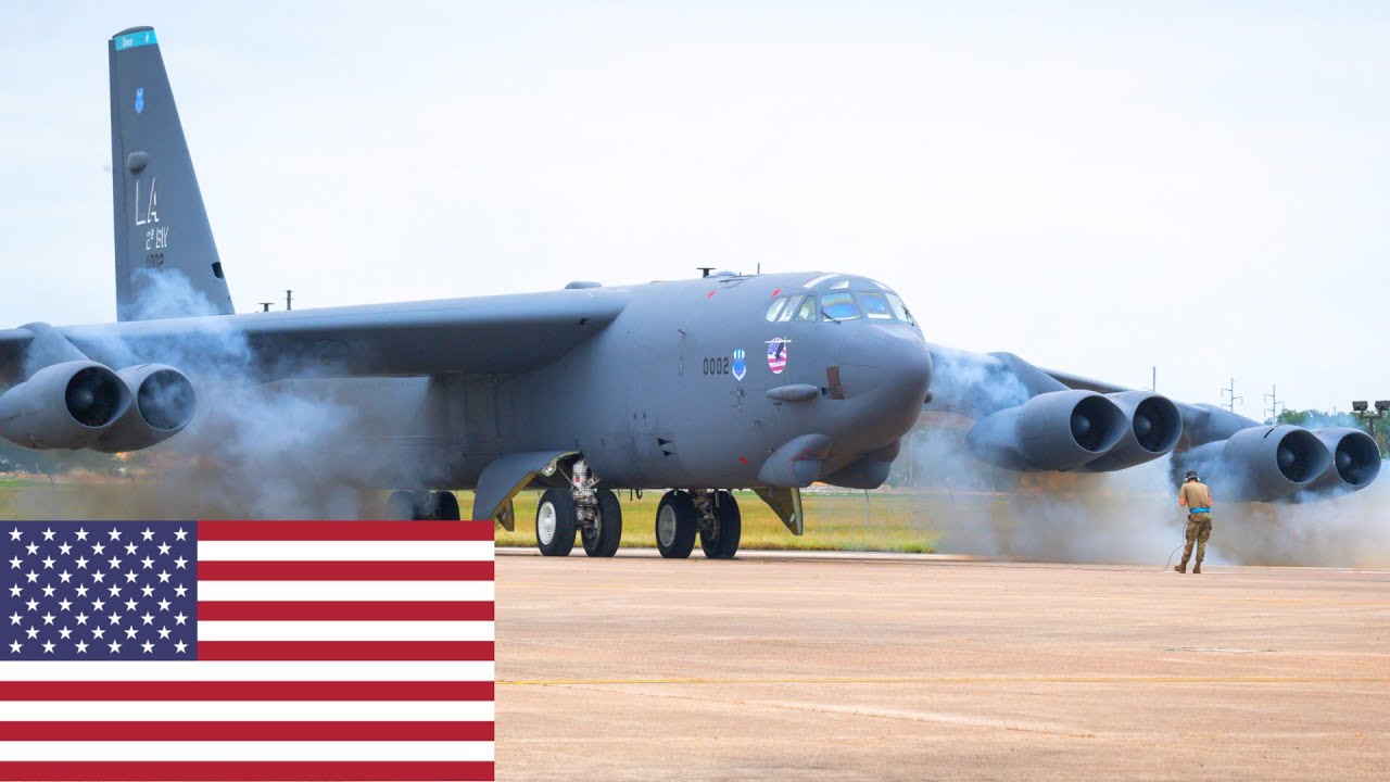 US Air Force B-52H Stratofortress Strategic Bomber Takeoff. - YouTube