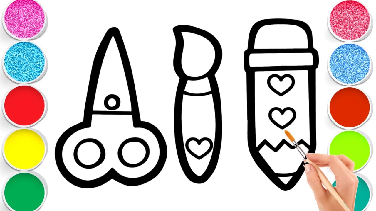 School supplies Set Easy and Cute drawing easy with colours - YouTube