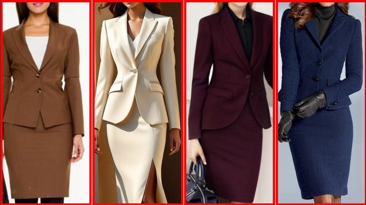 Plain Fabric Office Wear Coat Jacket Skirt Blouse Designs (Best Styling ...