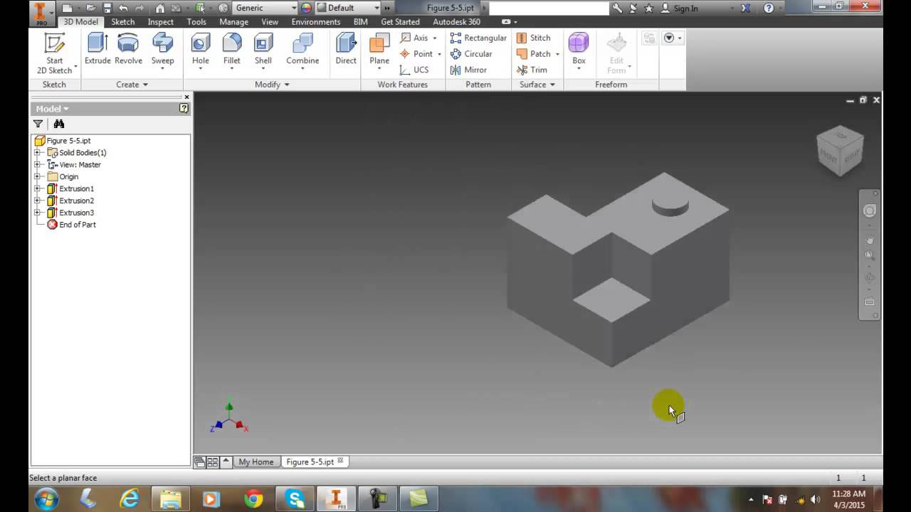 Inventor 05-11 Creating a Work Plane Parallel to a Plane Planar Face ...