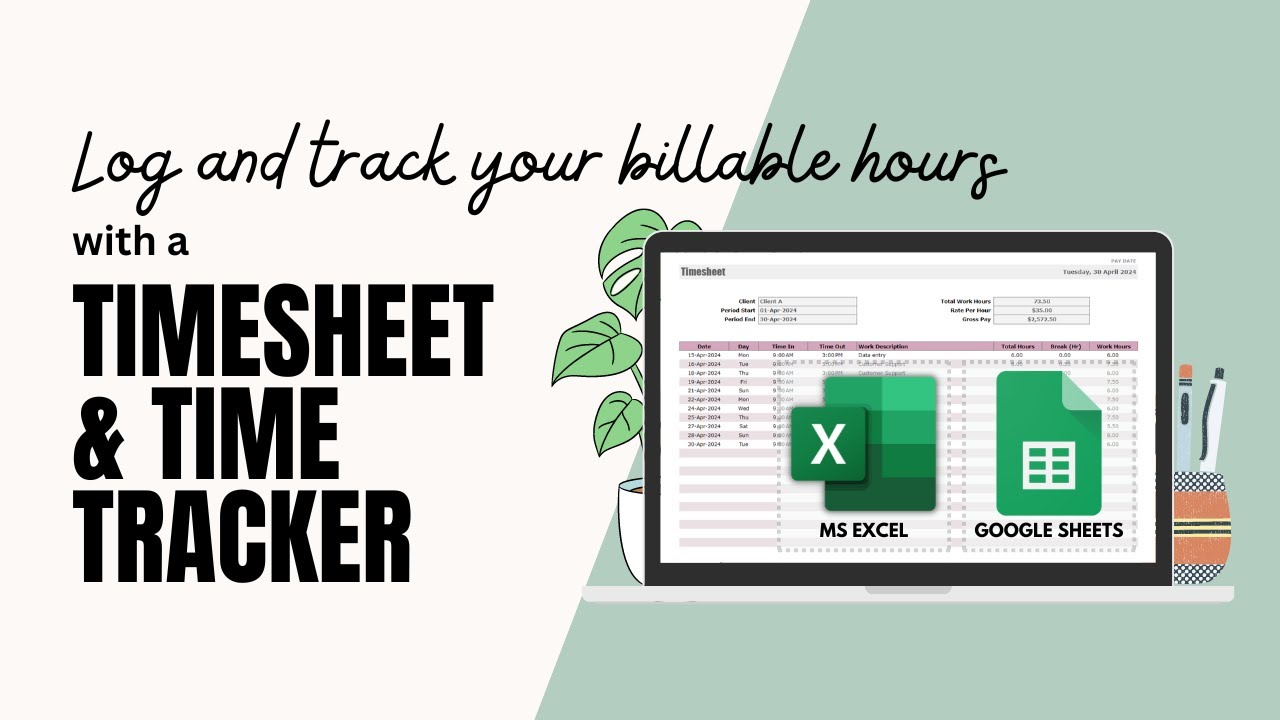 Timesheet and Time Tracker Spreadsheet - YouTube