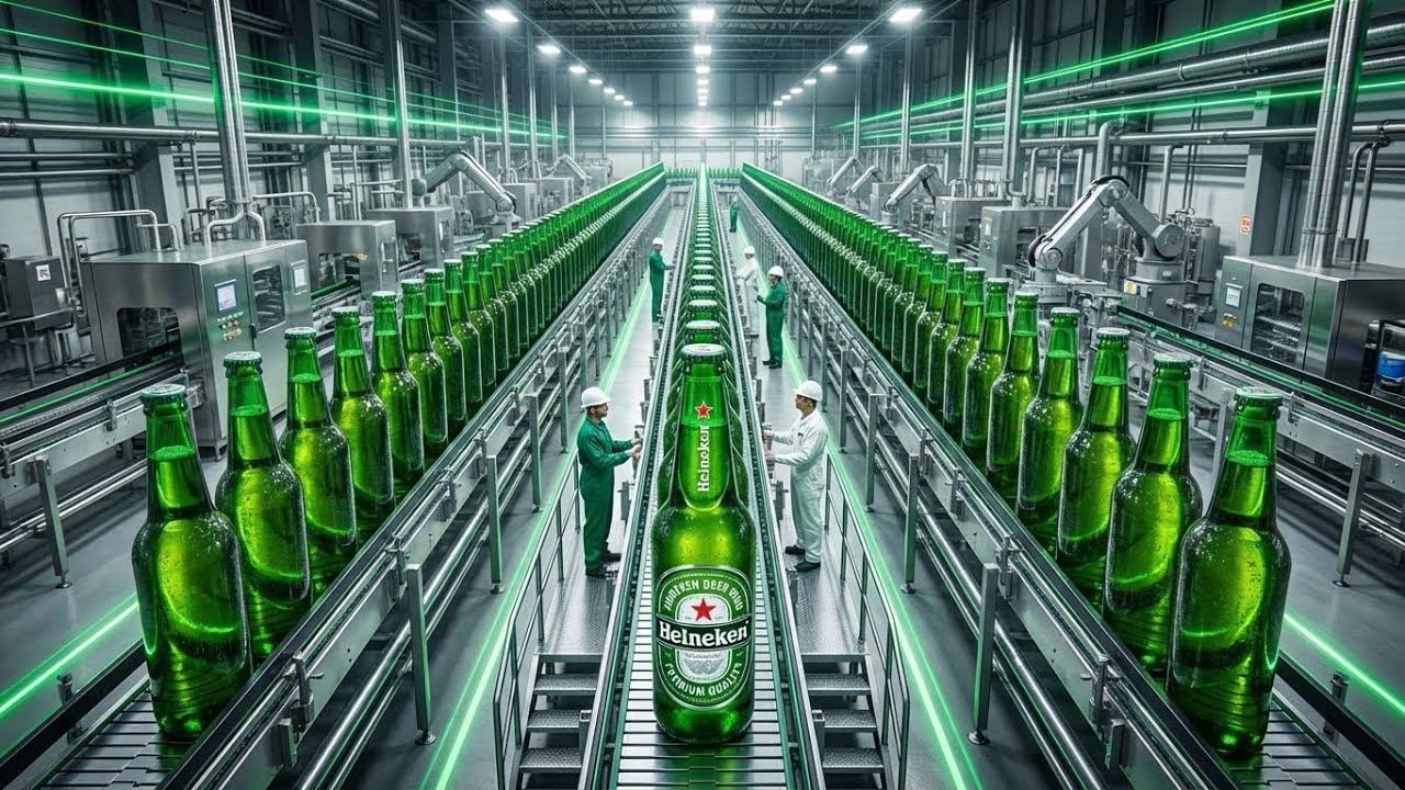 Inside a modern European Heineken beer factory (the complete production ...