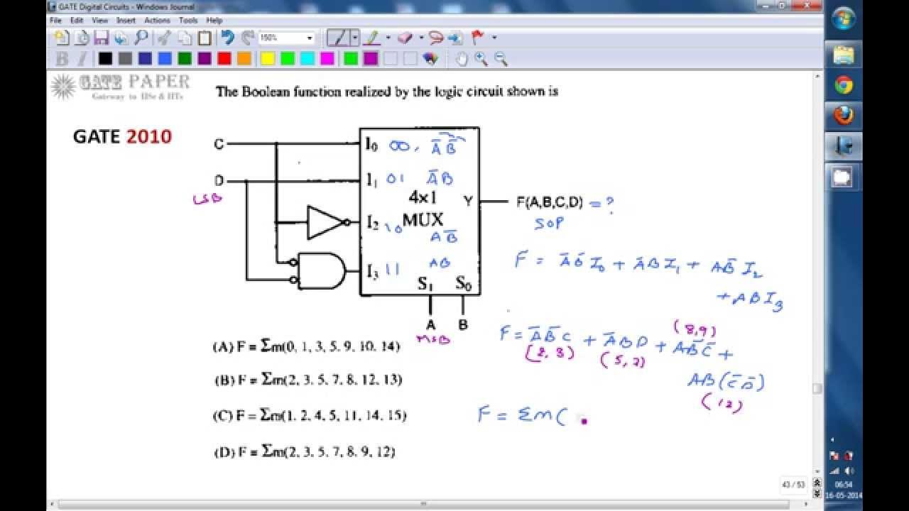 GATE 2010 ECE Boolean function reallized by Multiplexer - YouTube