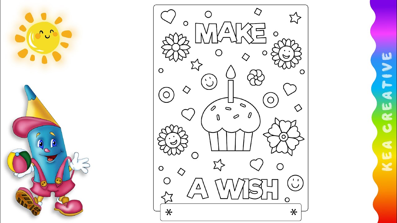 Coloring POSTCARD Make a Wish -@KeaCreative2 - Coloring Pages For ...
