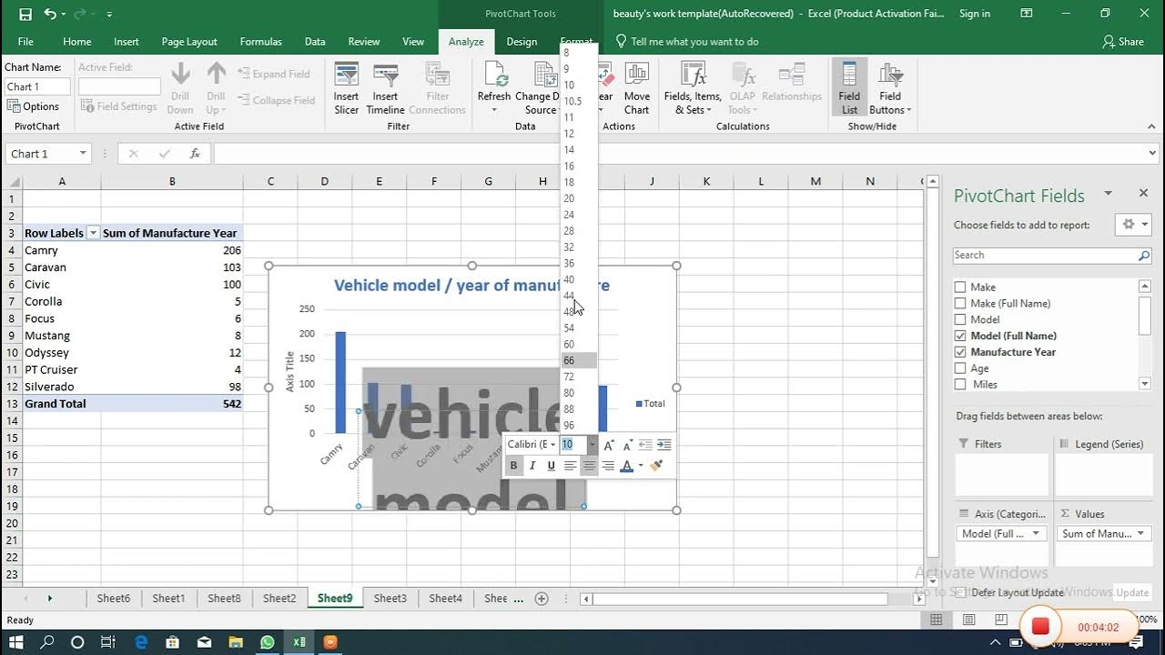 Creating excel dash board - Editing a pivot chart - YouTube