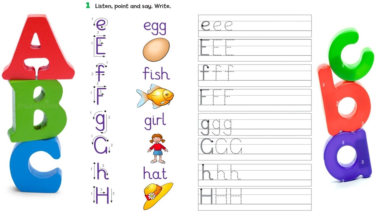 Trace the alphabet EFGH || Find and trace efgh alphabet || Look and ...