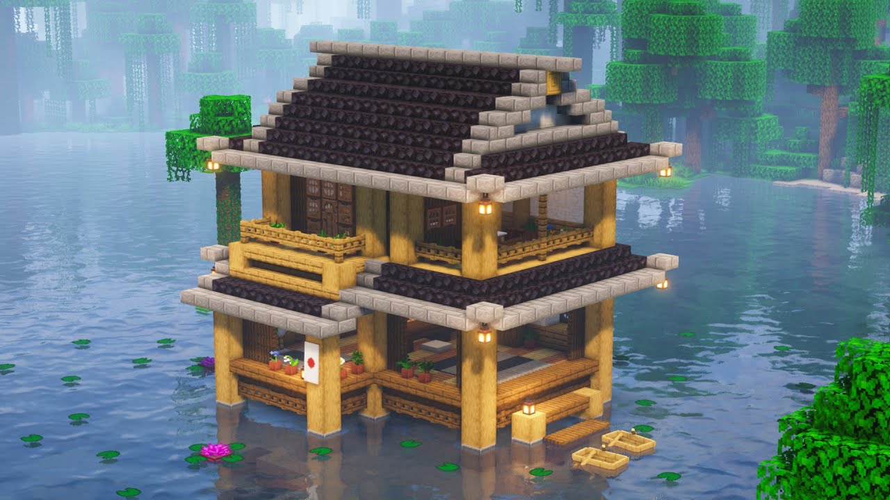 Minecraft | Cách Xây Nhà Gỗ 2 Tầng Kiểu Nhật Bản Trên Mặt Nước - YouTube