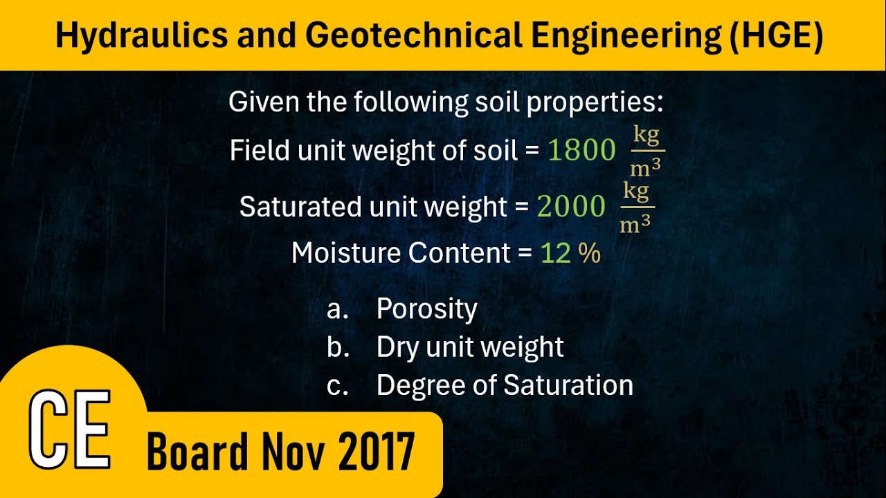 CE Board HGE Problem 13 (Soil Properties) - CE NOV 2017 - YouTube