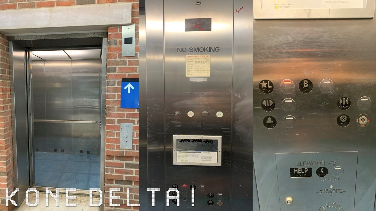 RARE! Beat-Up KONE Delta Traction elevators @ Guilford Train Station ...