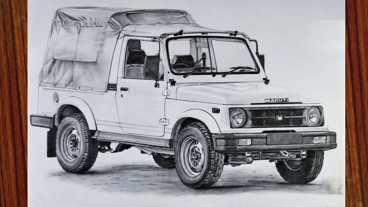 Maruti Gypsy pencil Sketch | maruti gypsy drawing - YouTube