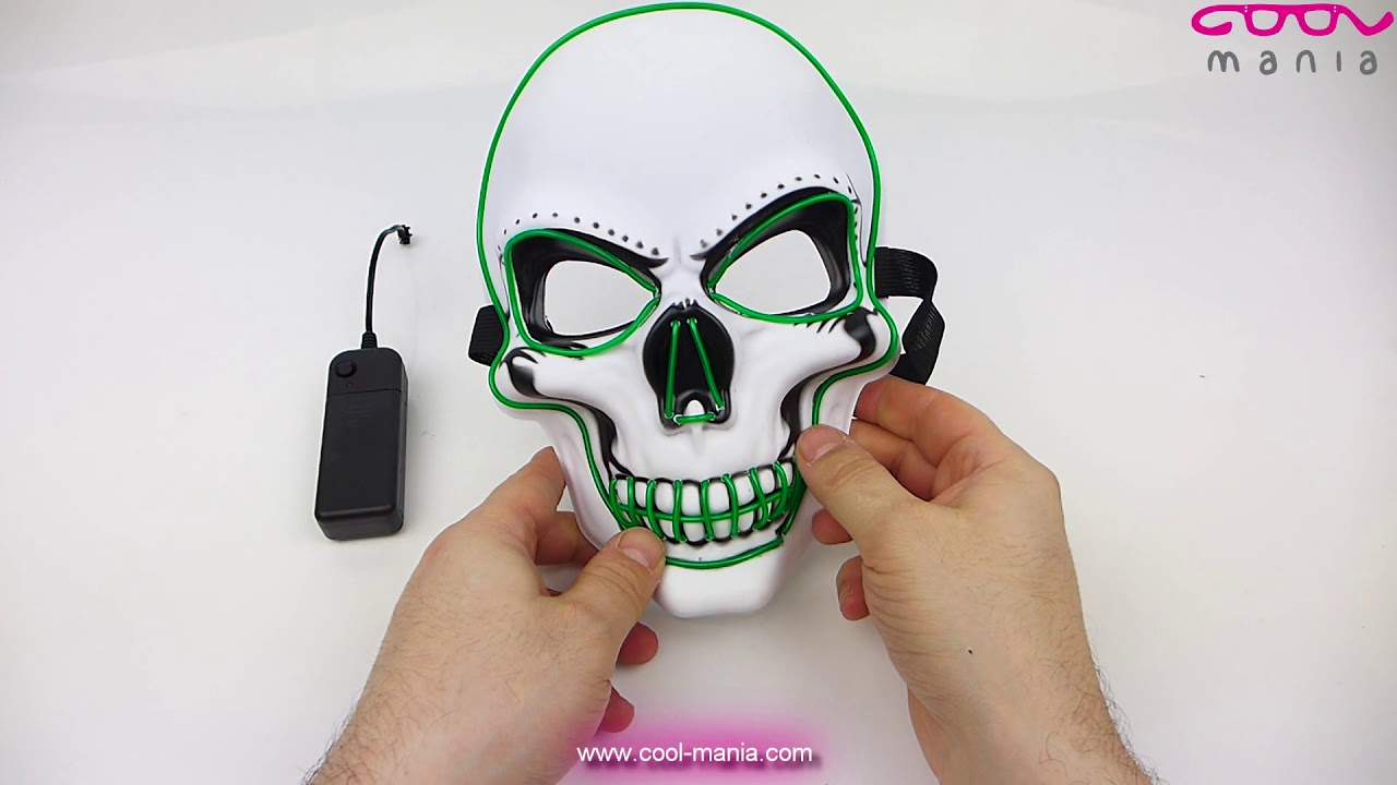 LED face mask SKULL - green (www.cool-mania.com) - YouTube