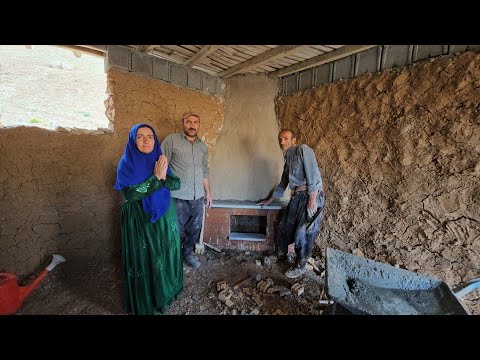 In the heart of the mountains; the fireplace was completed and the balcony was strengthened