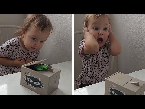 Funny girl has the most priceless reaction to scary coin bank #shorts
