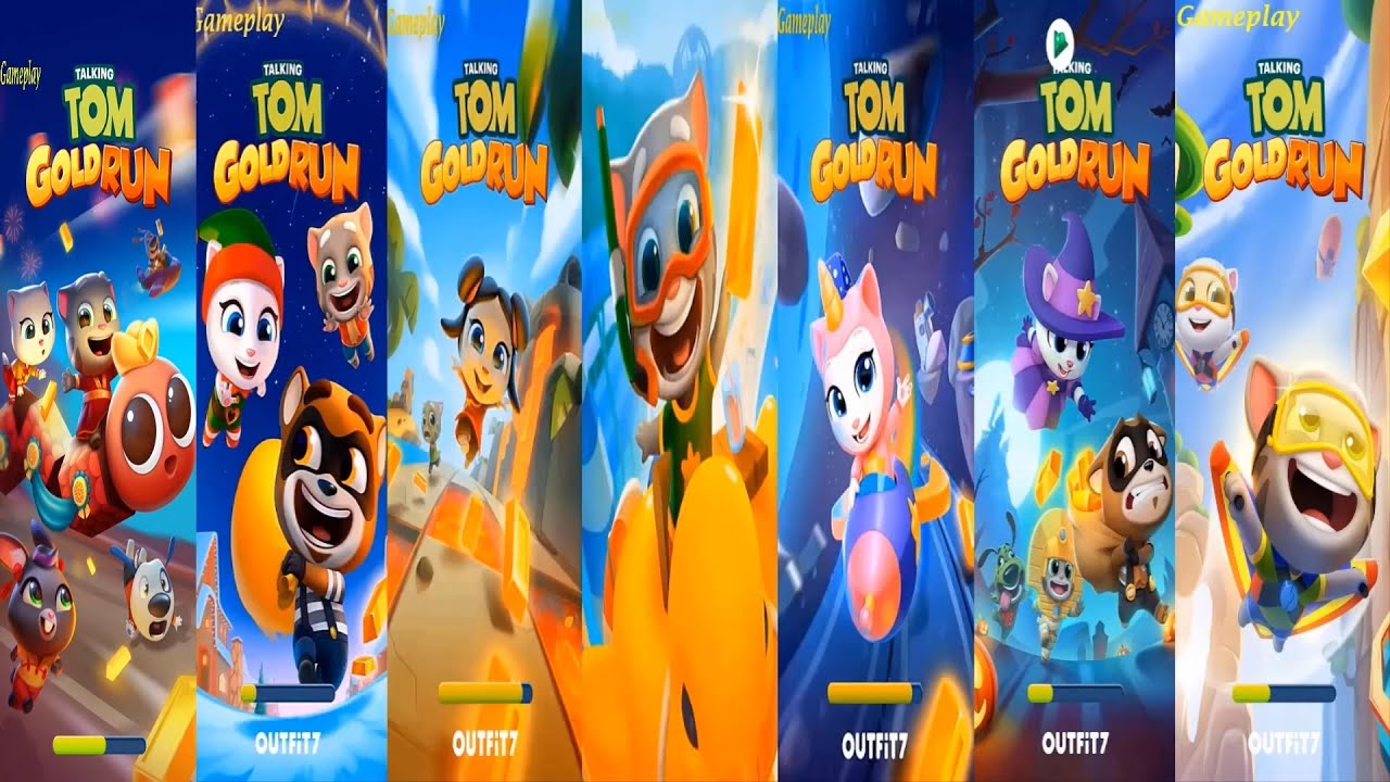 Talking Tom Gold Run SPLASHY TOM Water Park LOST CITY Snake Off Tom Ginger LuckyUnicorn ELF Iron ...