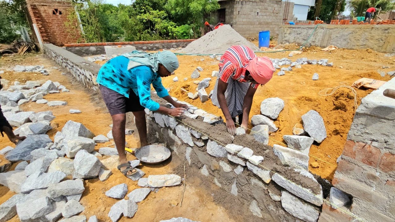 Strongest! Foundation Technology_Compound Stone Wall Build Properly ...