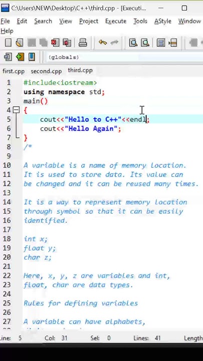 Class 3 Endl And Variables In C Shorts Cplusplusprogramming Cplusplustutorial Youtube