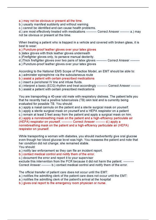 EMT JBL Midterm Exam New 2024 Latest Version with 500+ Questions from ...