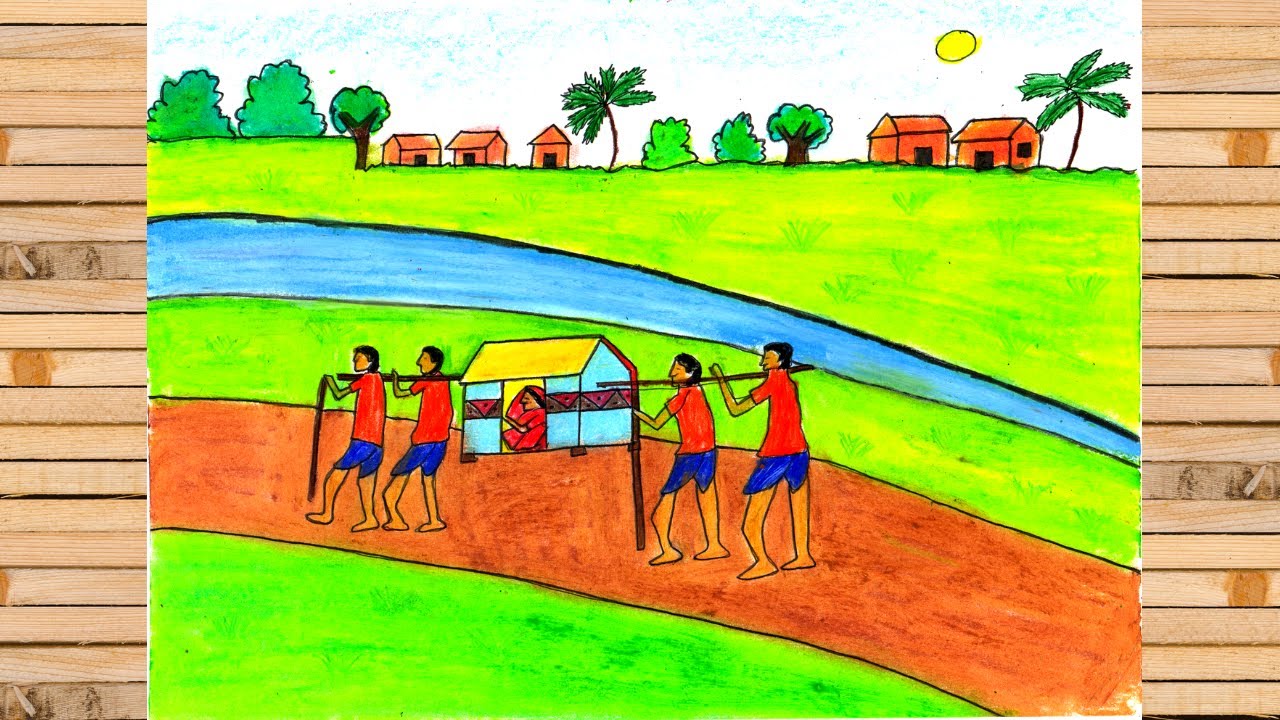 How to draw palanquin of Indian bride| Step by step oil pastel drawing ...