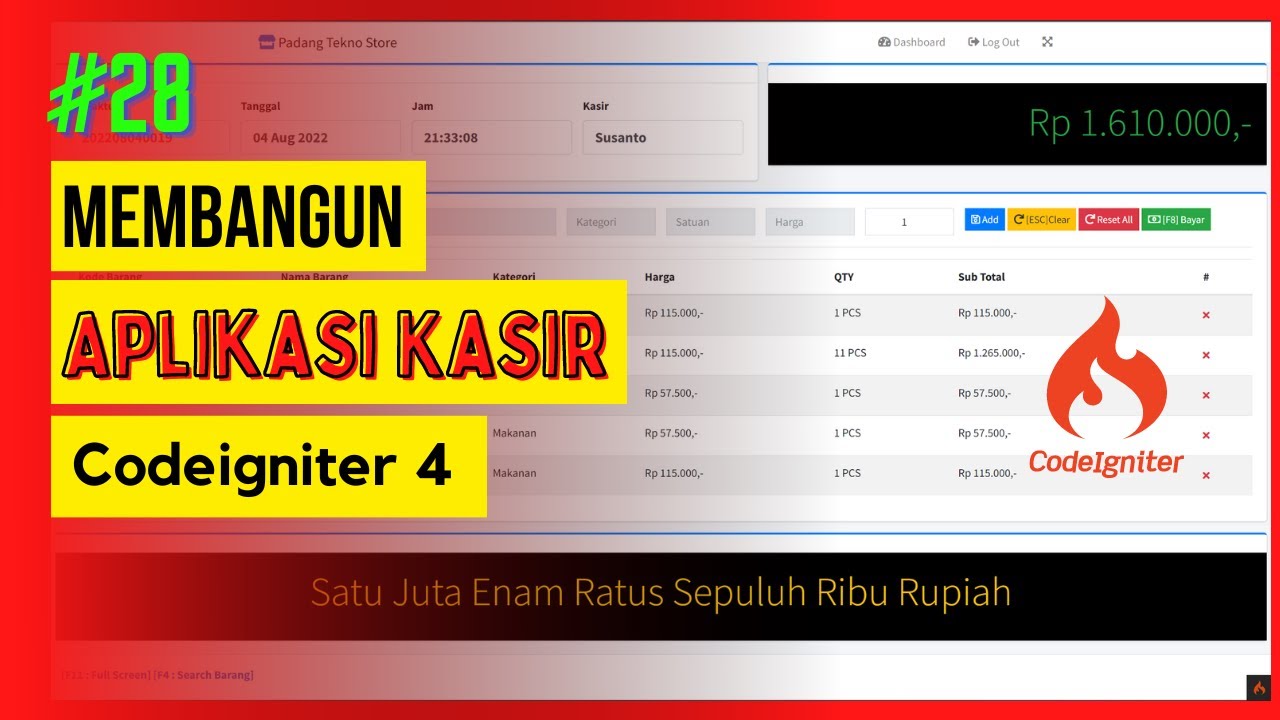 28 Aplikasi Penjualan Kasir Codeigniter 4 - Penjualan (Simpan Transaksi) - YouTube