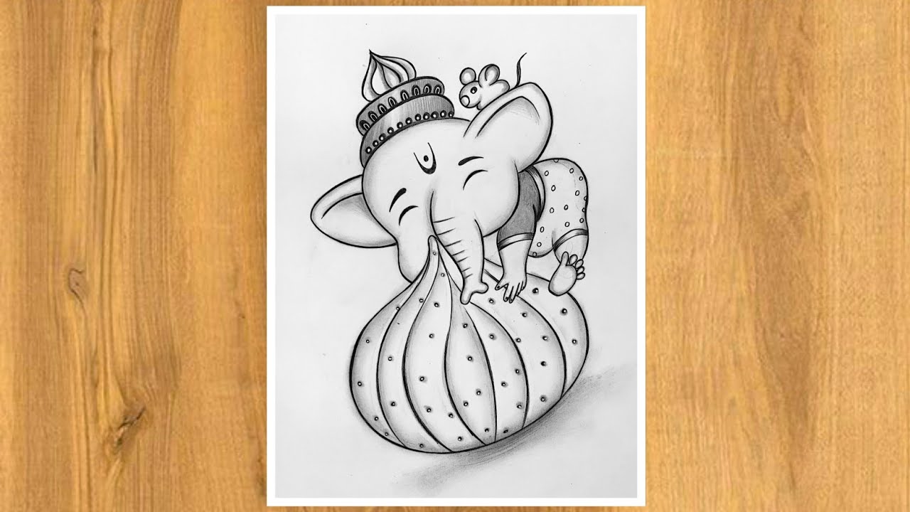 Cute Baby Ganesha Drawing | Ganesh With Modak Drawing Easy | How To ...