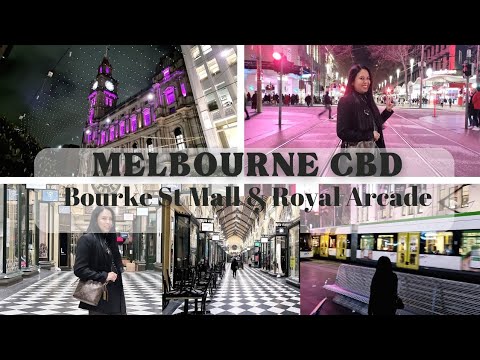 Walk around in Melbourne CBD at night, Bourke st Mall and Melbourne ...