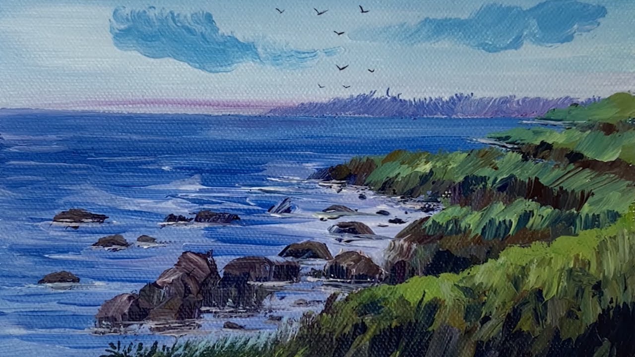 Easy Acrylic Seascape Painting For Beginner | Acrylic Painting On ...