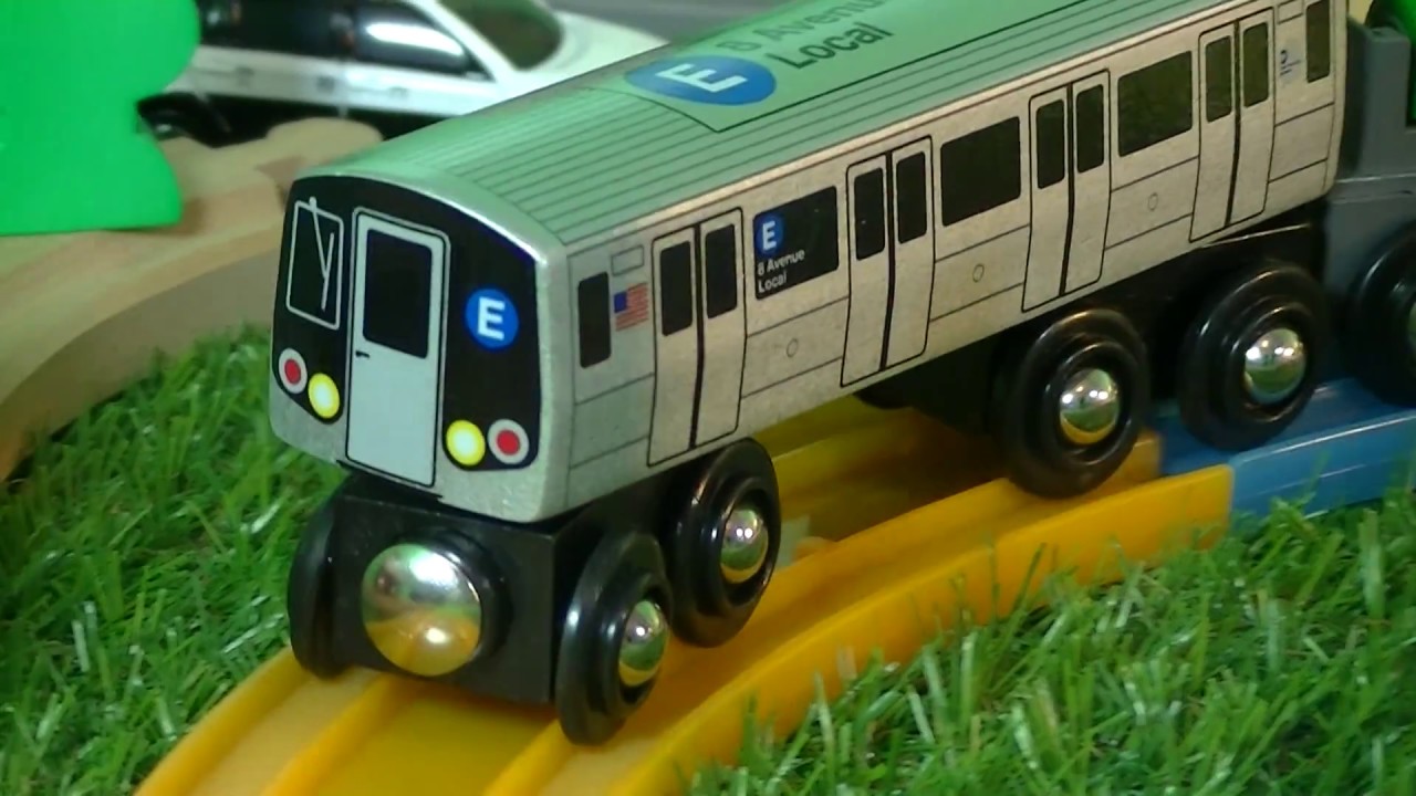 Munipals NYC Subway E-Train Wooden Trains in motion 02635 - YouTube