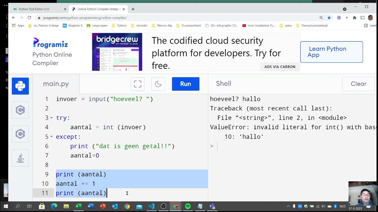 Python input getal controleren met try except CodeKlopper - YouTube