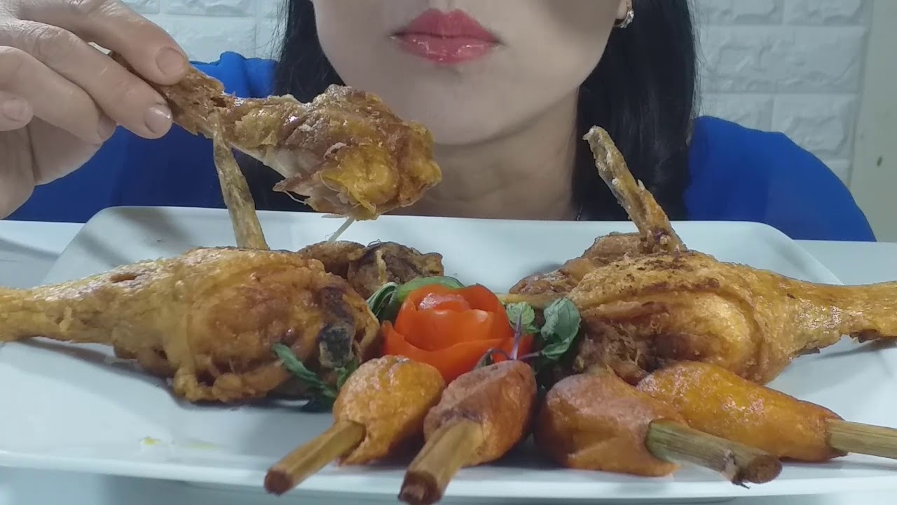 ASMR*spring rolls + chicken drumstick + chicken wings + grilled cheese ...