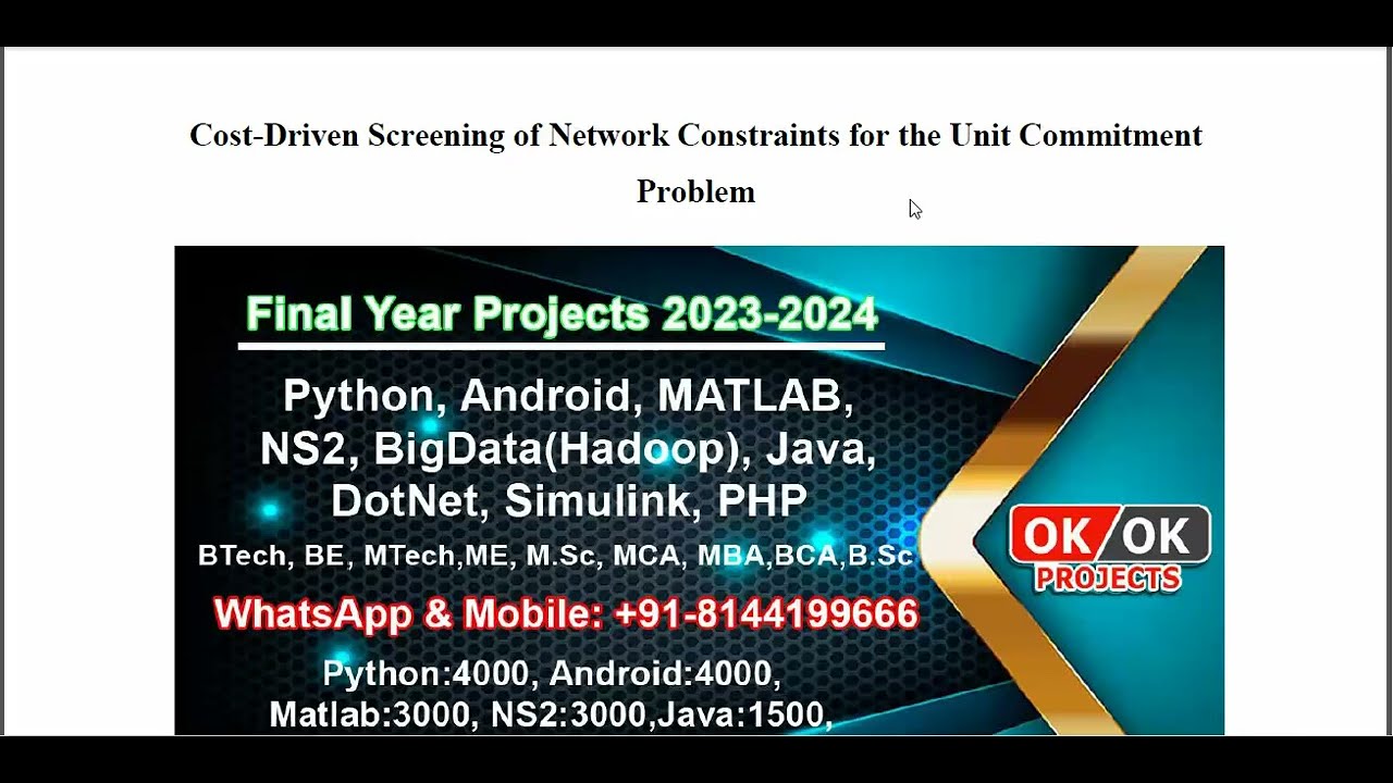 Cost Driven Screening Of Network Constraints For The Unit Commitment Youtube