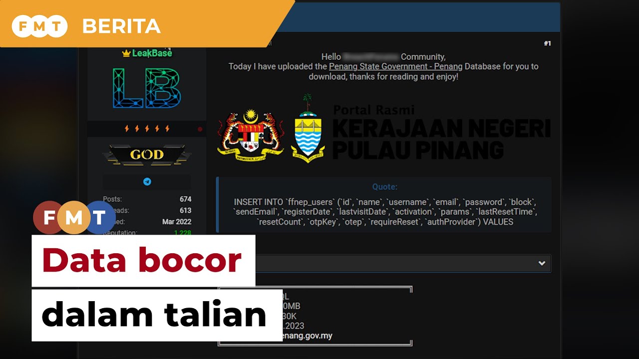 Data kerajaan P Pinang bocor dalam talian - YouTube