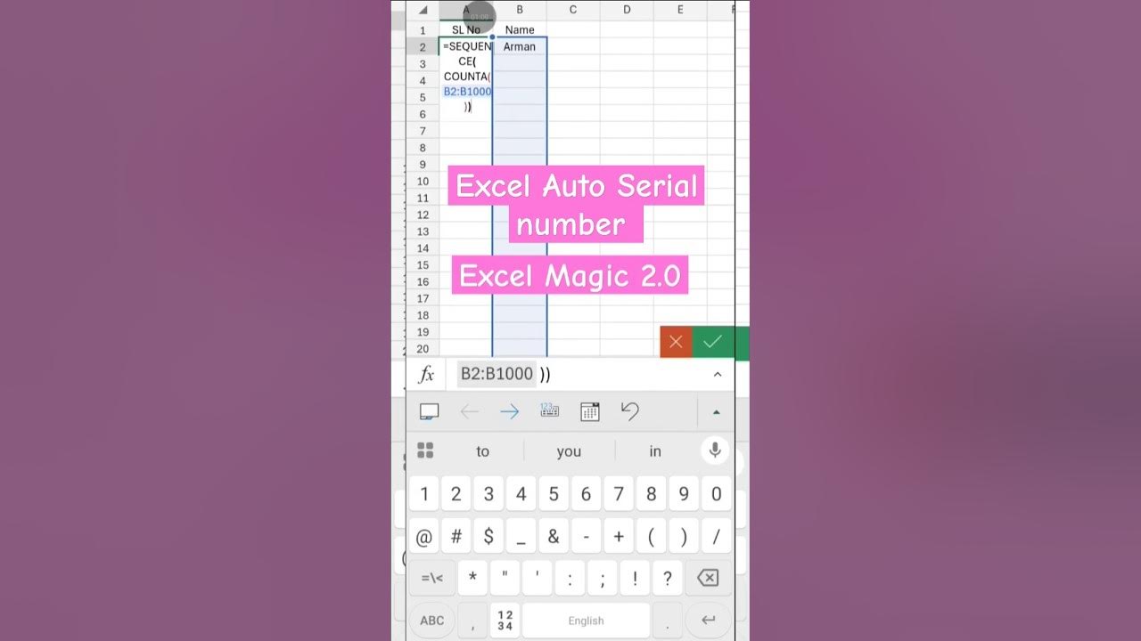 Ms Excel Auto Serial number formula || Excel Tutorial || #msoffice #excel #exceltips # ...