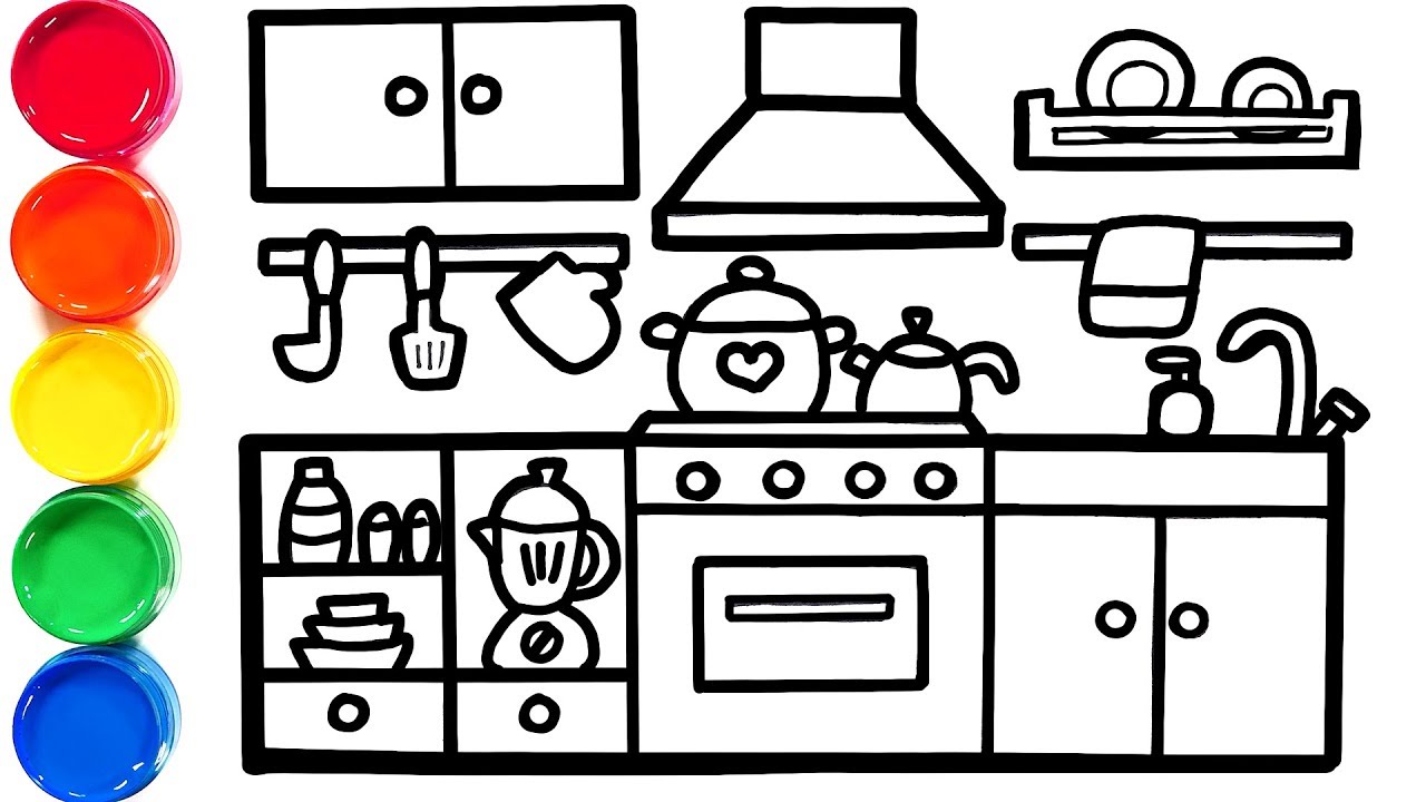 Glitter Kitchen Drawing and Coloring for kids | How to draw easy ...