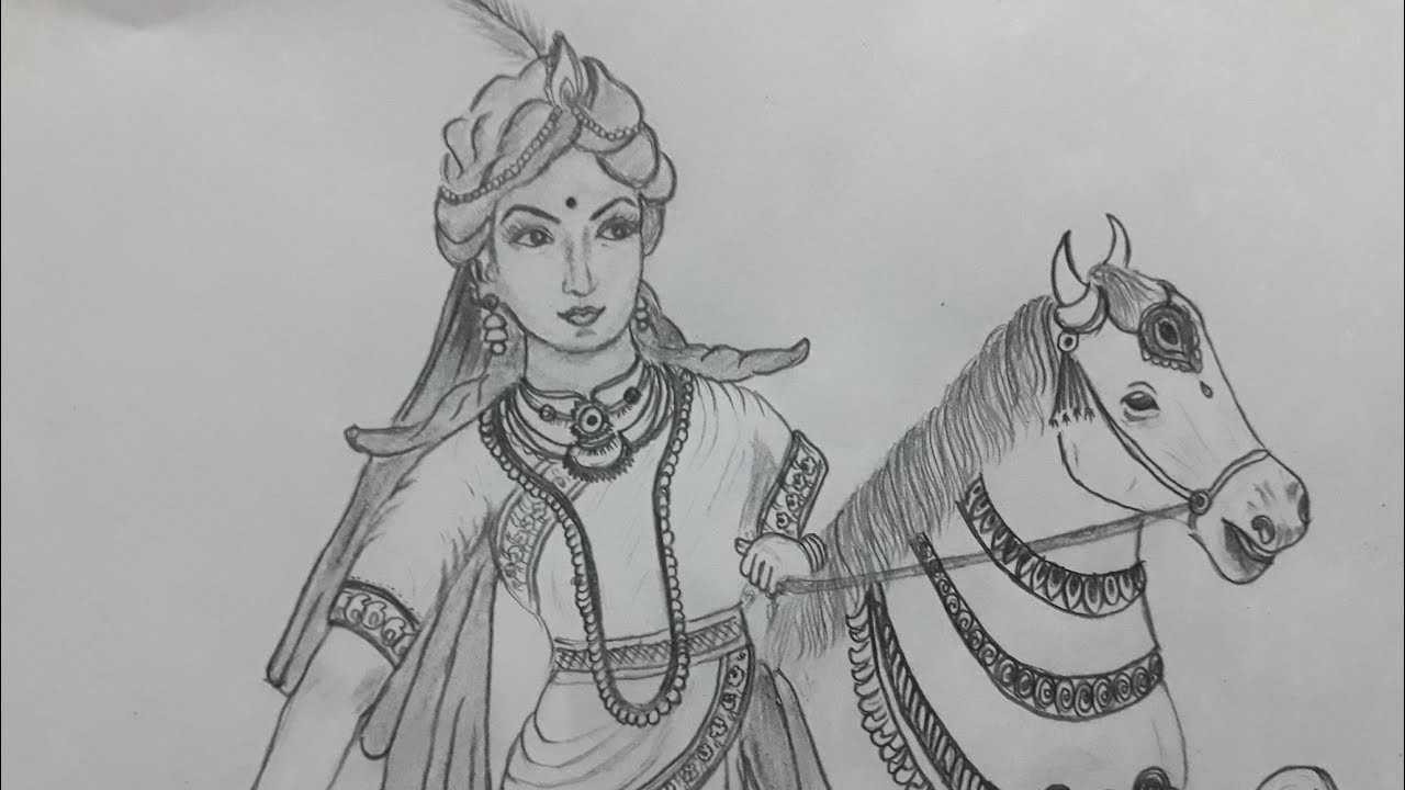 Velu nachiyar pencil drawing/velu nachiyar life story - YouTube