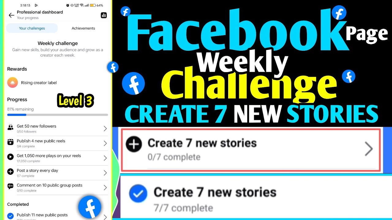 Create 6 new stories facebook | weekly challenge Create 7 new stories ...
