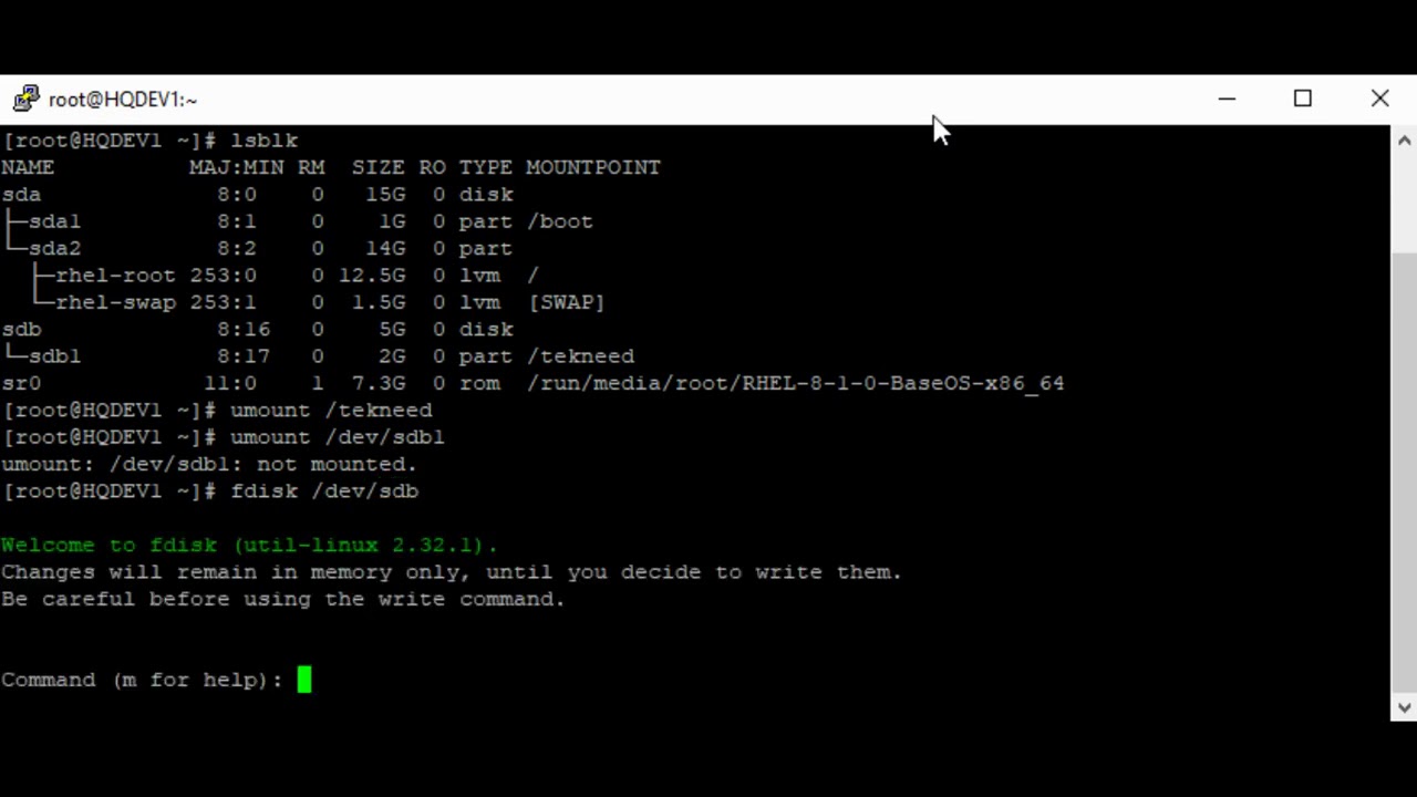How To Delete A Standard Partition In Linux Using The Fdisk Utility Rhcsa 8 Lesson 13d Youtube
