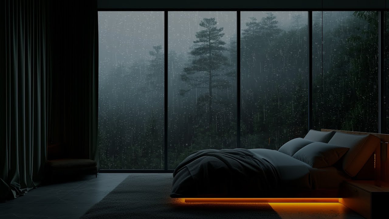 Feels Cold, Heavy Rain & Lightning to Sleep, Fall Asleep Deeply in ...