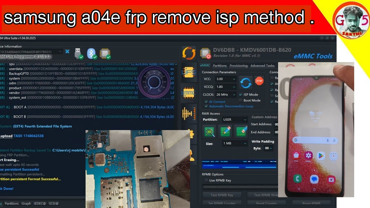 Samsung a04e (a042f) frp remove via isp using f64 box. - YouTube