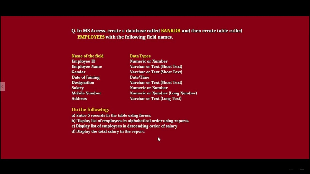 MS Access - NIELIT DCA Practical Question | Create Database, Table ...