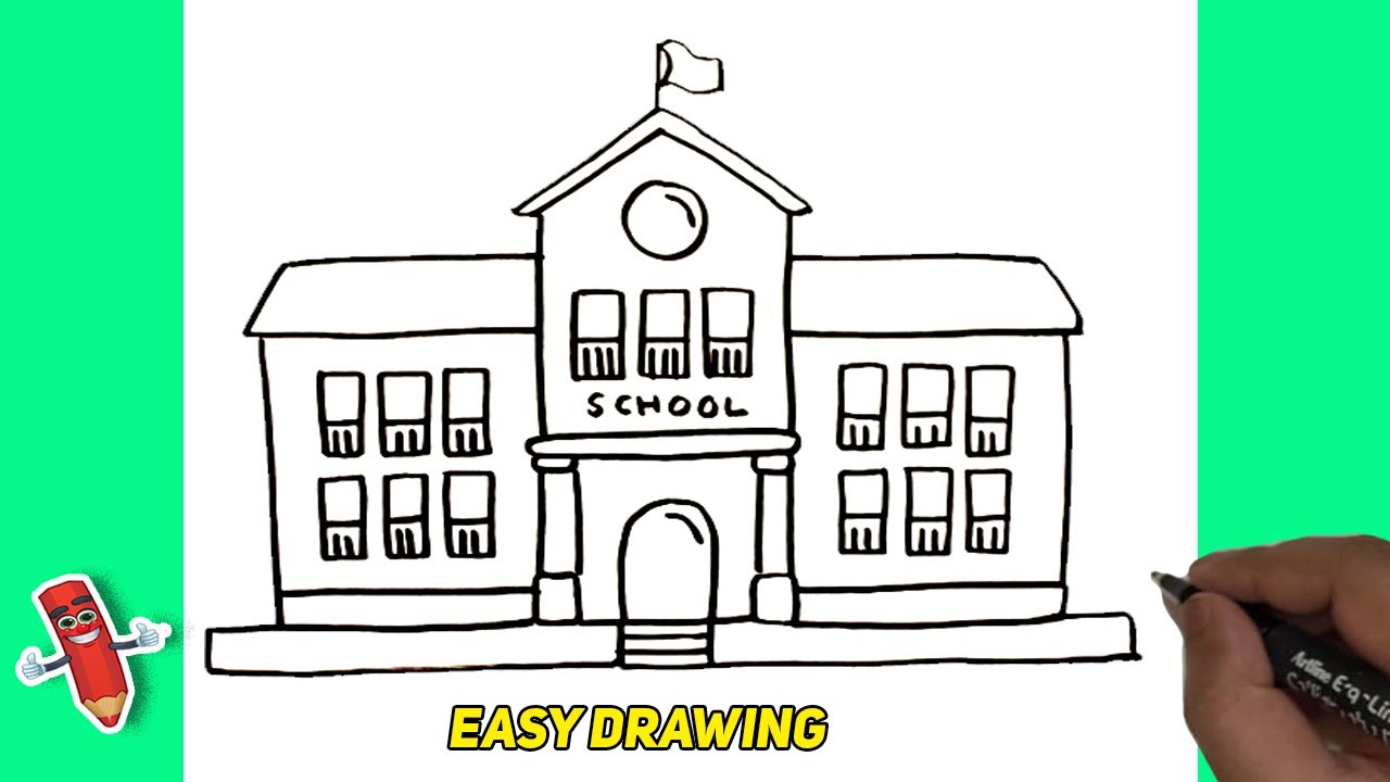 How To Draw A School Building For Kids
