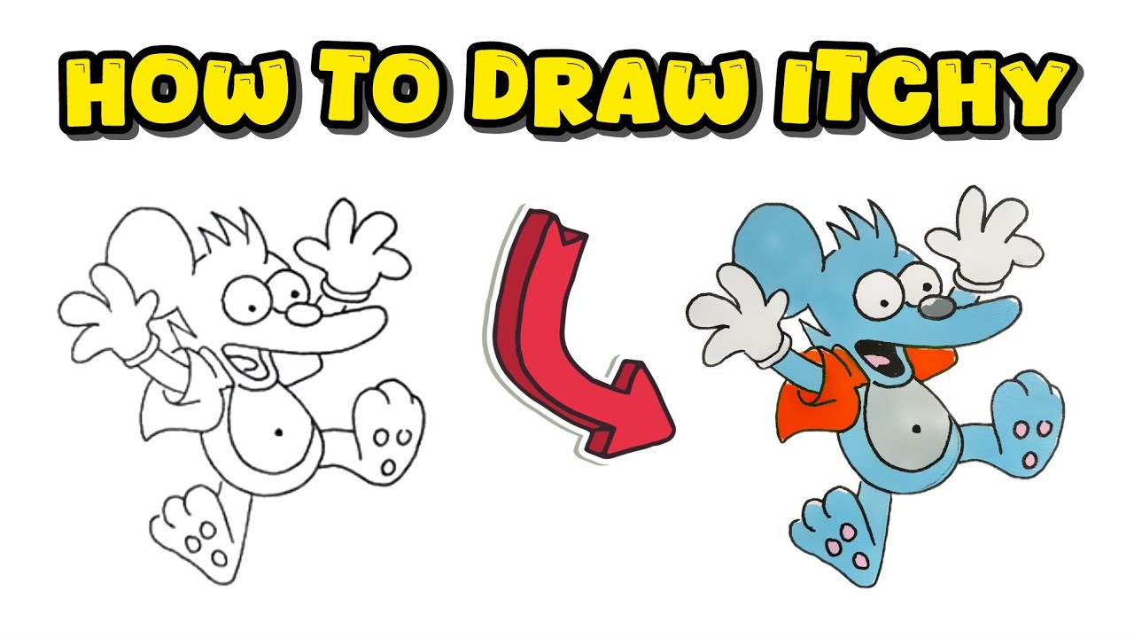 How to Draw Itchy the Mouse – Simple Cartoon Character Drawing Tutorial ...