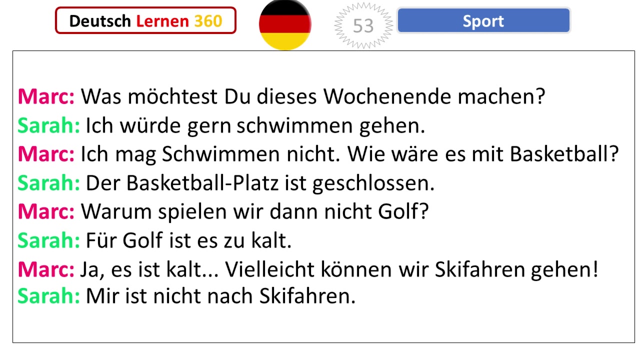 Deutsch lernen mit Dialogen || 53 || Sport - YouTube