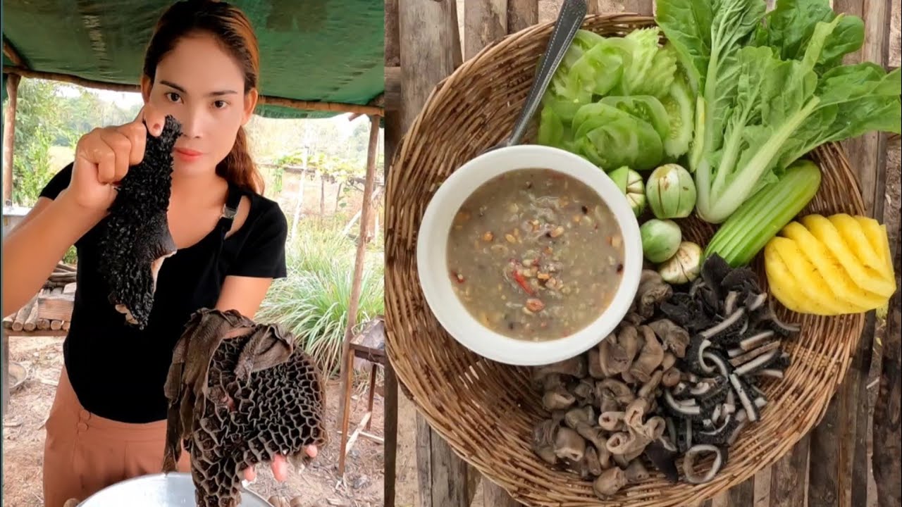 Forest Tour: Cook Boiled Cow Intestine and Eat with Fermented fish ...