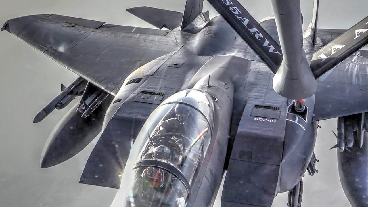 F-16, F-15 Aerial Refueling with KC-135 Stratotanker - YouTube