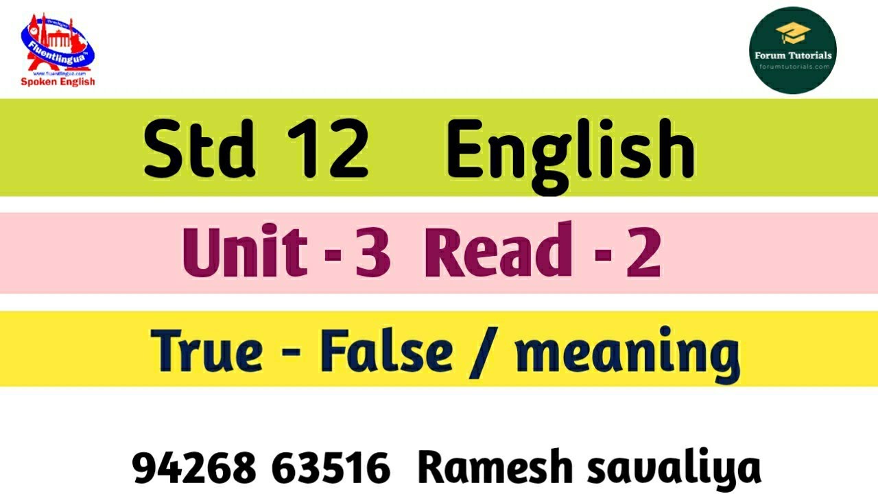 True - False | Nearest Meaning | Std 12 | English | Unit 3 | Read 2 | Stress control exercises ...