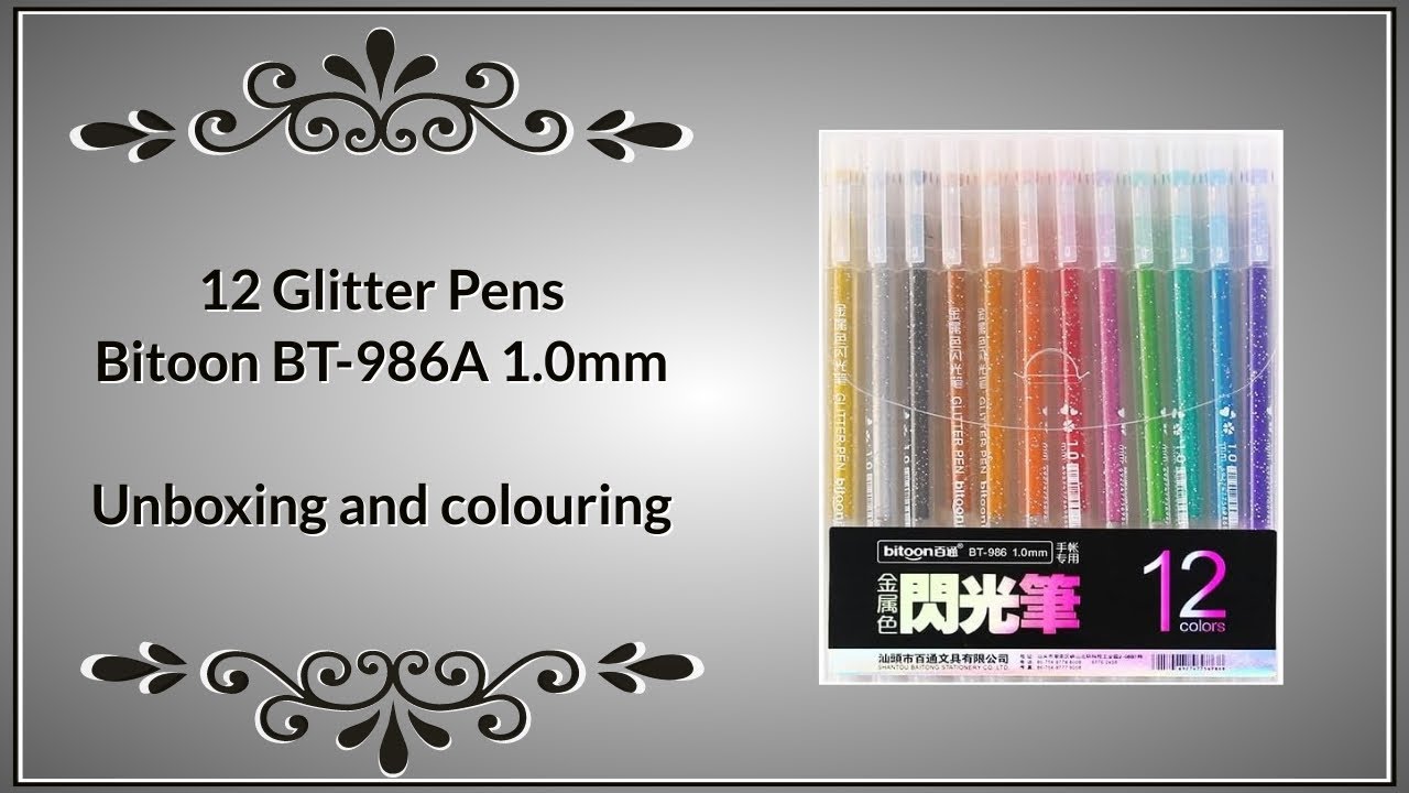 Unboxing and Test - 12 Glitter Gel Pen set Bitoon BT-986A - YouTube